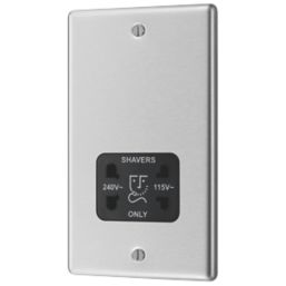 LAP 2-Gang Dual Voltage Shaver Socket 115 / 230V Brushed Stainless ...