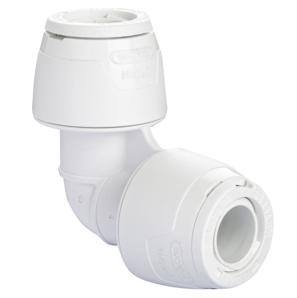 Hep2O Plastic Push-Fit Equal 90° Keyless Elbow 10mm 10 Pack - Screwfix