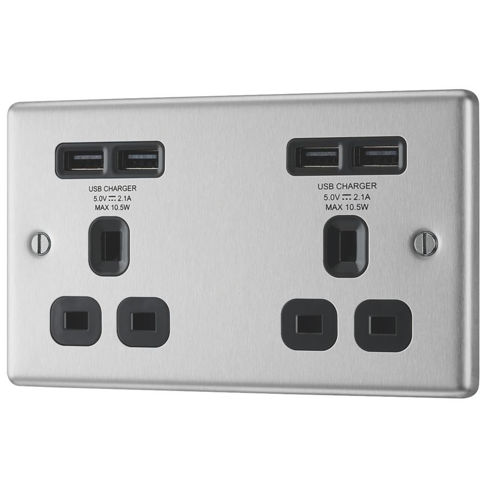 LAP 13A 2-Gang Unswitched Socket + 4.2A 10.5W 4-Outlet Type A USB ...