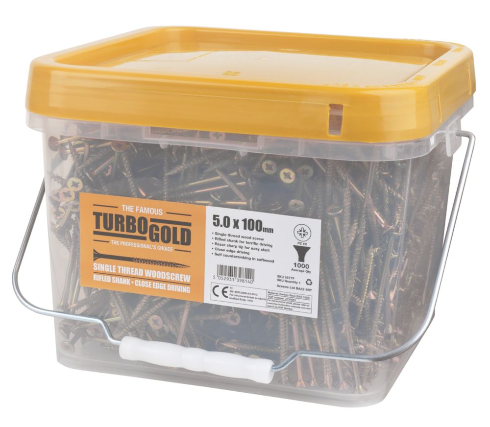 TurboGold PZ Double-Countersunk Multipurpose Screws 5mm x 100mm 1000 ...