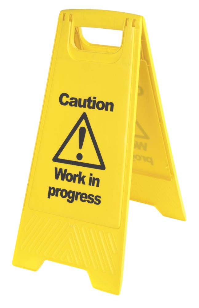 Caution Work in Progress A-Frame Safety Sign 680mm x 300mm - Screwfix
