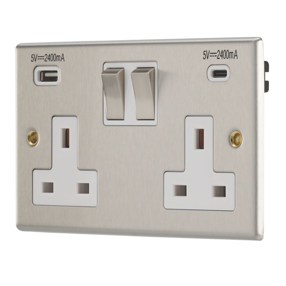 Contactum iConic 13A 2-Gang DP Switched Socket + 4.8A 24W 2-Outlet Type ...