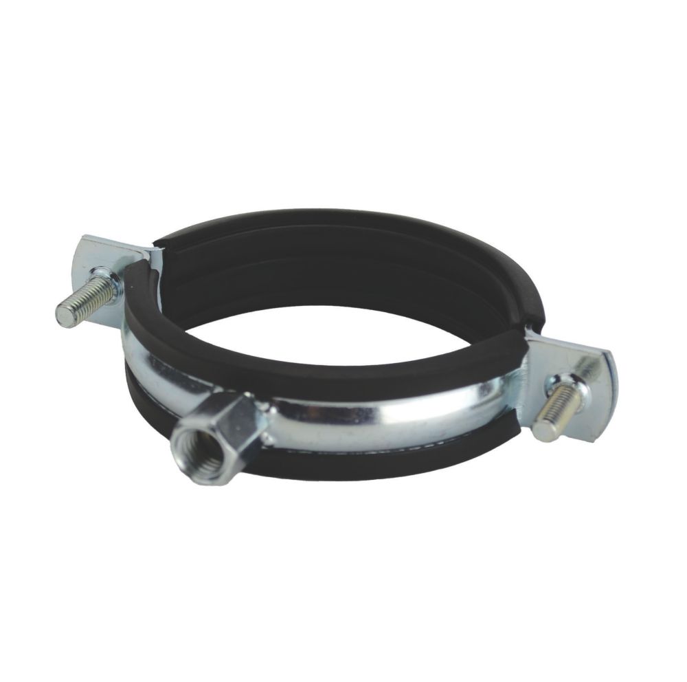 Tesla 75-80mm Rubber Lined Pipe Clips Black/Zinc-Plated 2 Pack - Screwfix