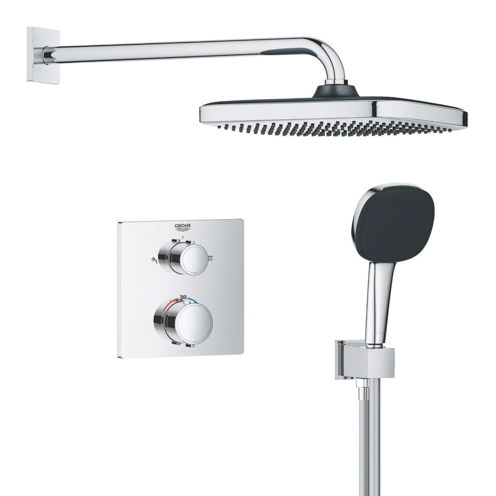 Grohe Precision 250 Square HP Rear-Fed Concealed Chrome Thermostatic ...