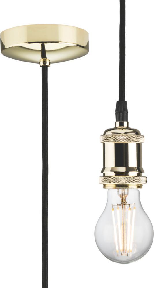 Knightsbridge Vintage 1.8m Pendant Set Light Fitting E27 Polished Brass ...