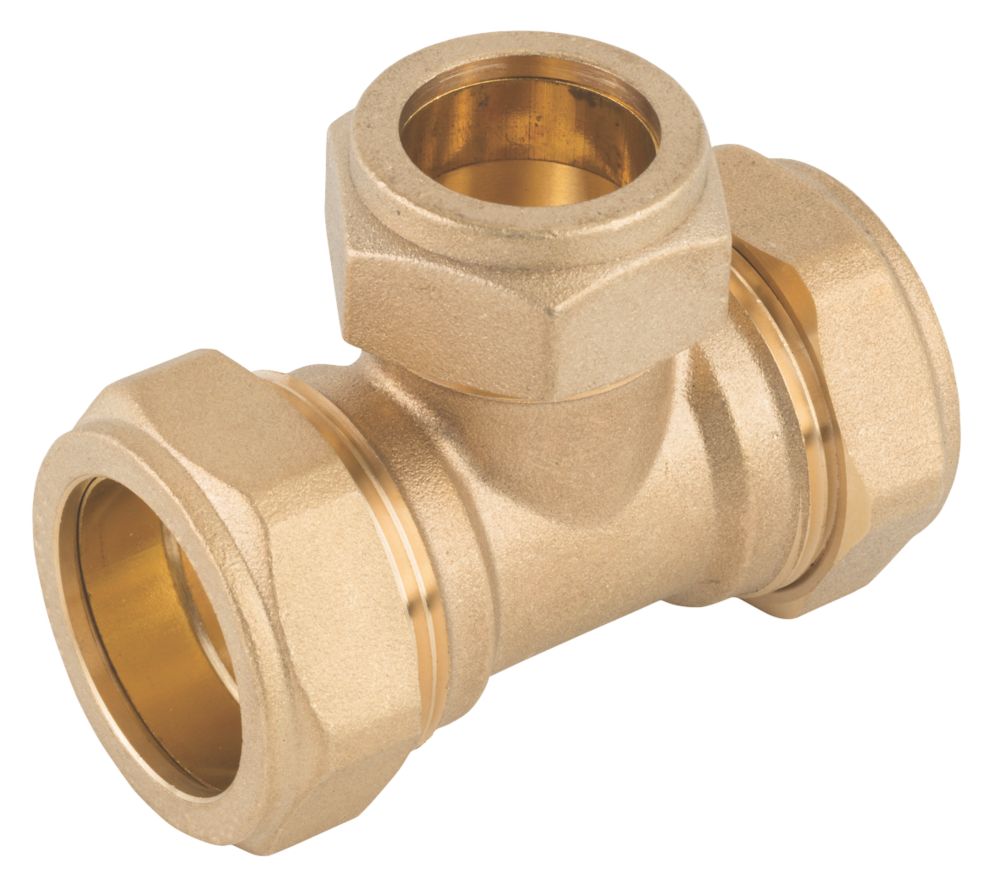 Midbrass Brass Compression Reducing Tee 1" x 1" x 3/4" - Screwfix