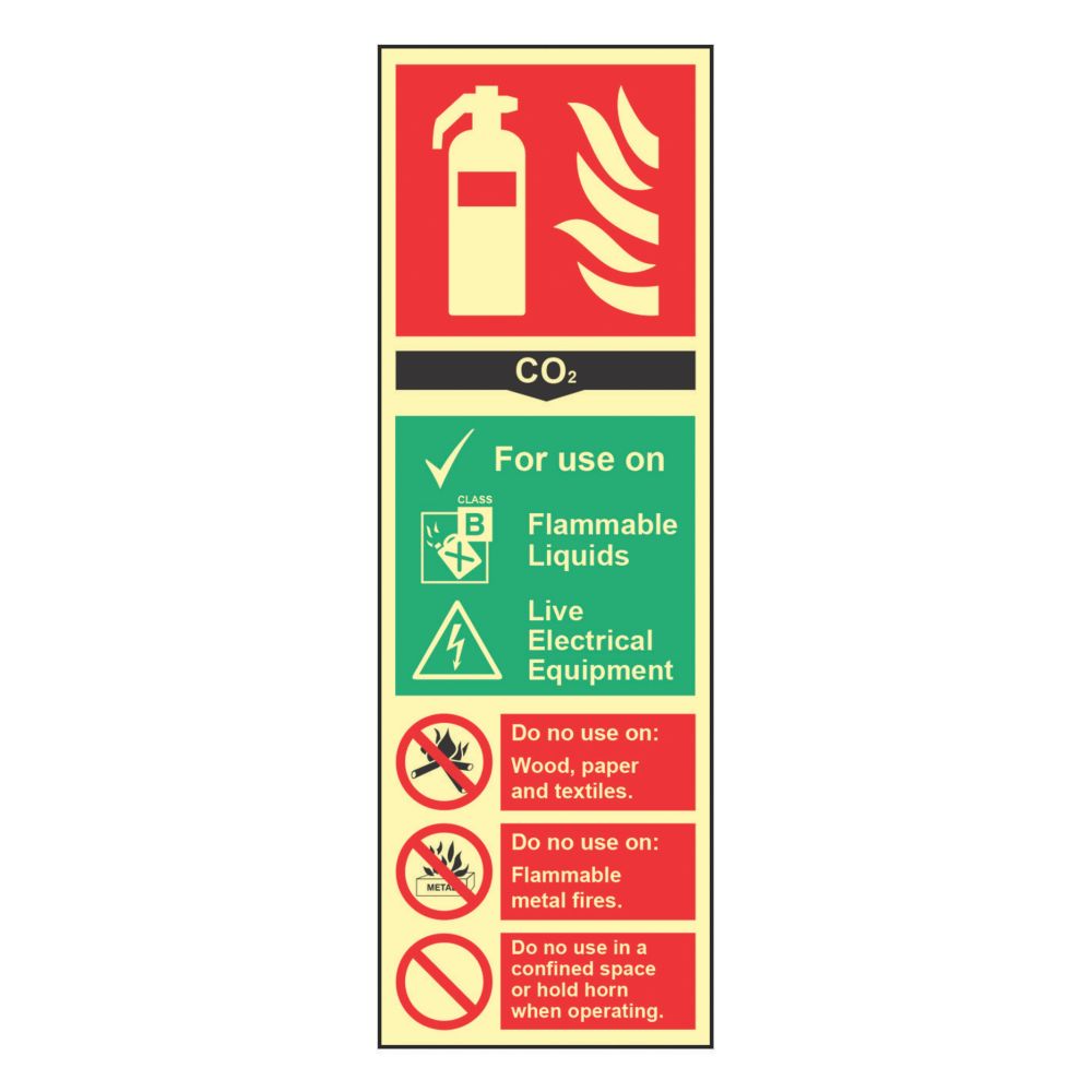 Photoluminescent "Fire Extinguisher CO2" Sign 100 x 300mm | Safety ...