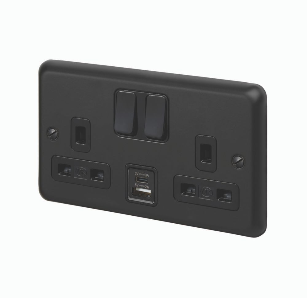 MK Contoura 13A 2-Gang DP Switched Socket + 3A 15.5W 2-Outlet Type A ...