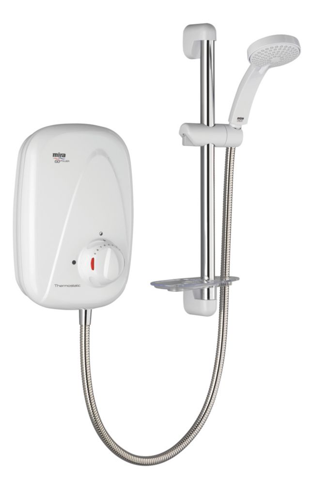 Mira Go Rear-Fed White/Chrome Thermostatic Power Shower - Screwfix
