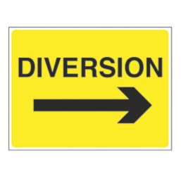 "Diversion" with Arrow Right Stanchion Sign 450mm x 600mm - Screwfix