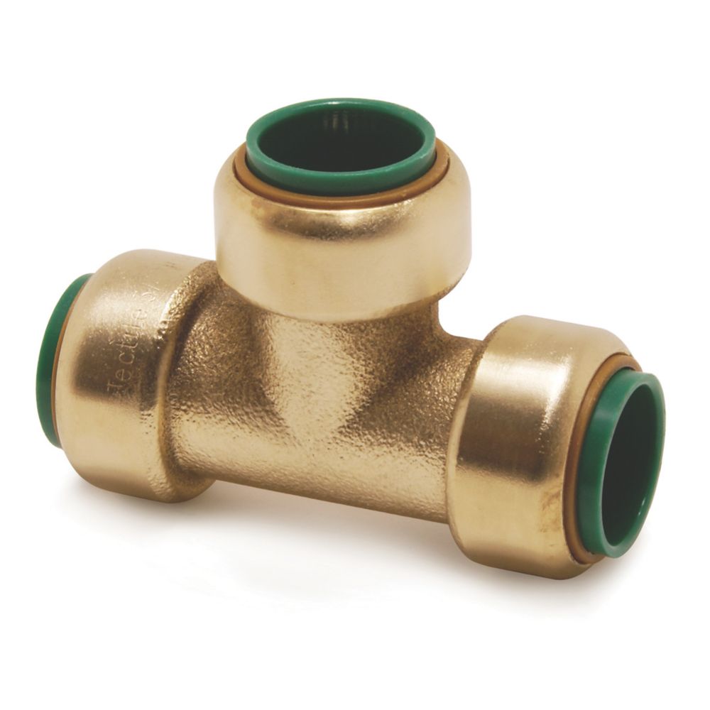 Tectite Classic T24 Brass Push-Fit Equal Tee 1" - Screwfix