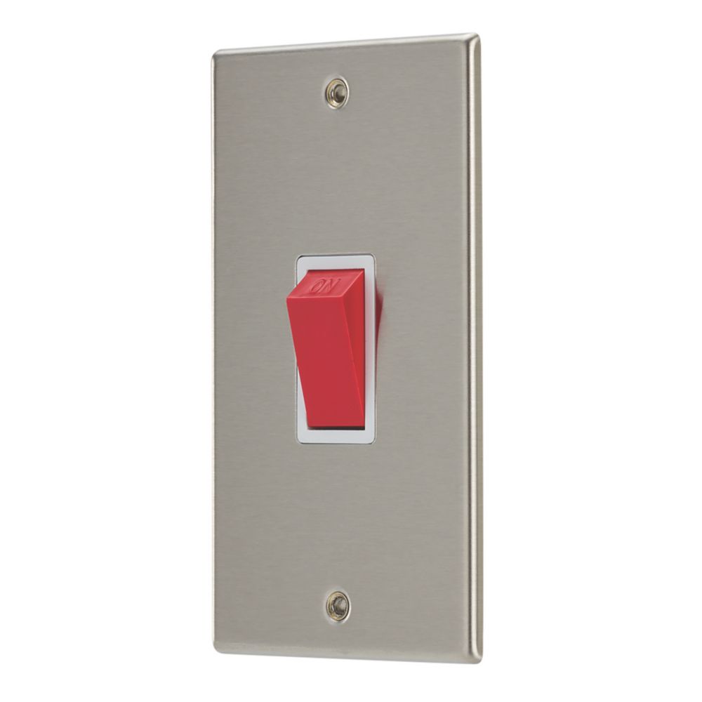 Contactum iConic 45A 1-Gang DP Control Switch Brushed Steel with White ...