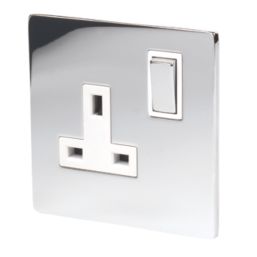 LAP 13A 1-Gang DP Switched Plug Socket Polished Chrome with White ...
