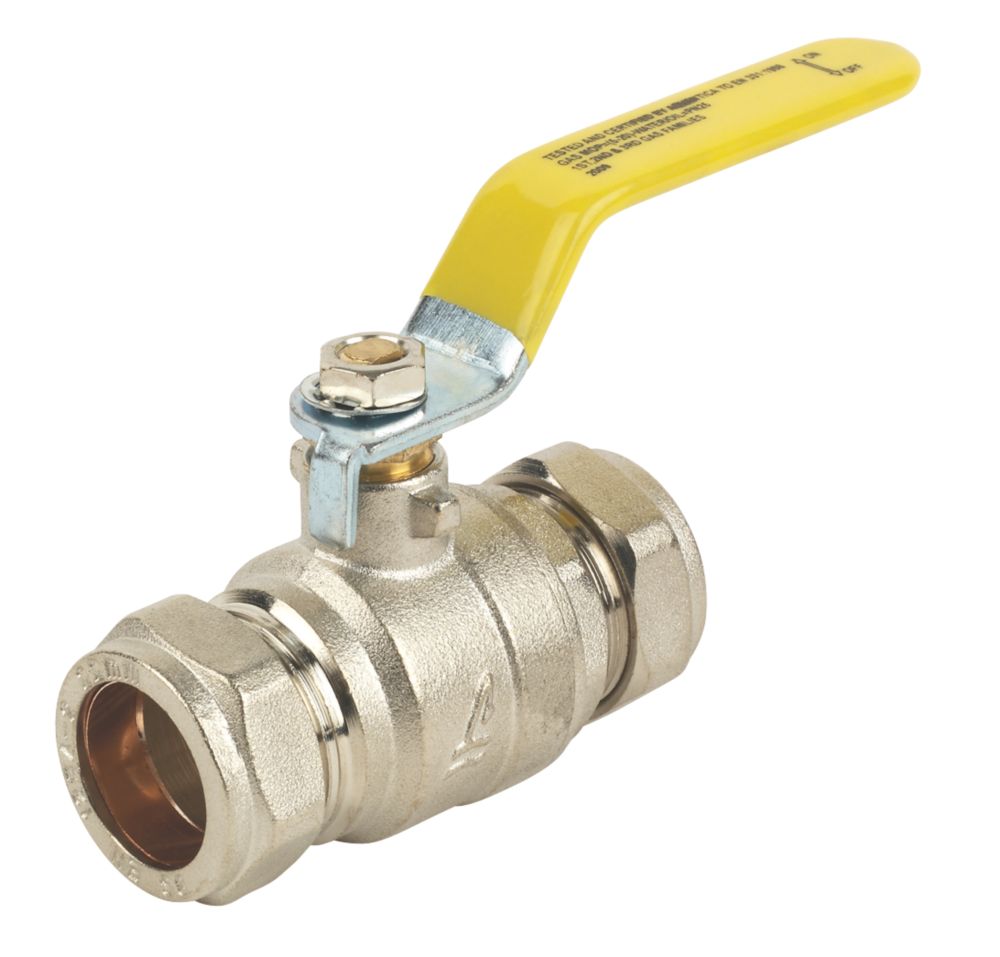 Essentials Compression Full Bore 22mm Ball Valve with Yellow Handle ...