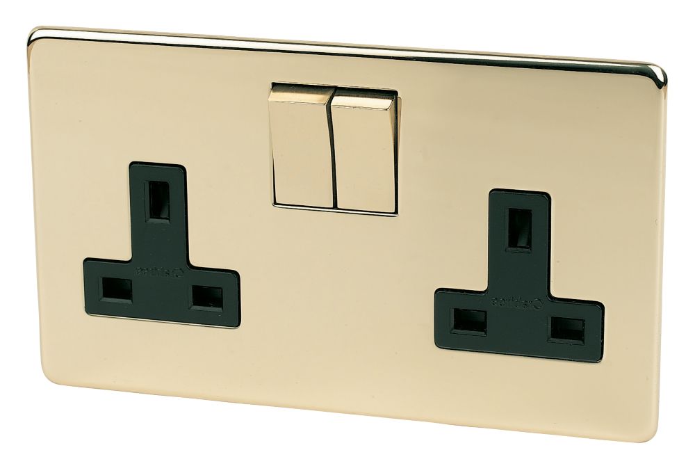 Crabtree Platinum 13A 2-Gang DP Switched Plug Socket Polished Brass ...