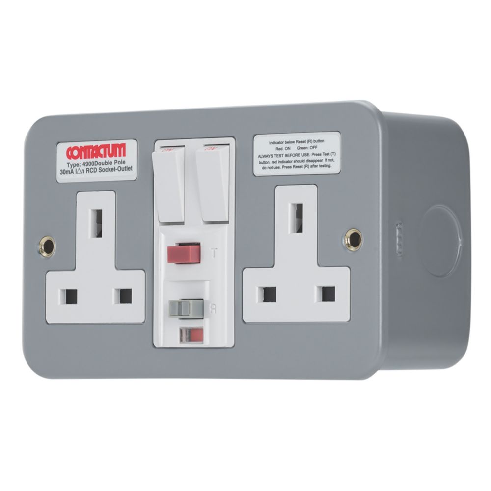 Contactum 13A 2-Gang 2-Pole Switched Metal Clad Passive RCD Socket with ...