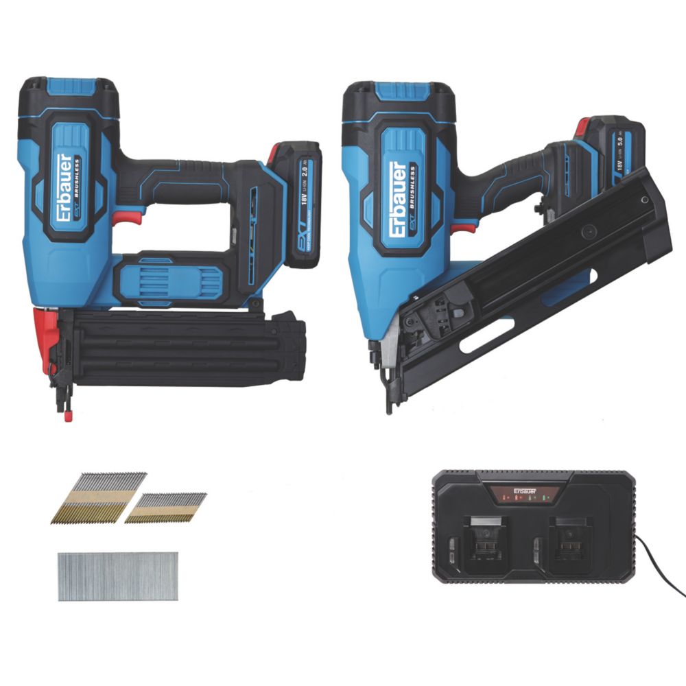 Erbauer 18V 2 x 2.0 and 5.0Ah Li-Ion EXT Brushless Cordless Twin Pack ...
