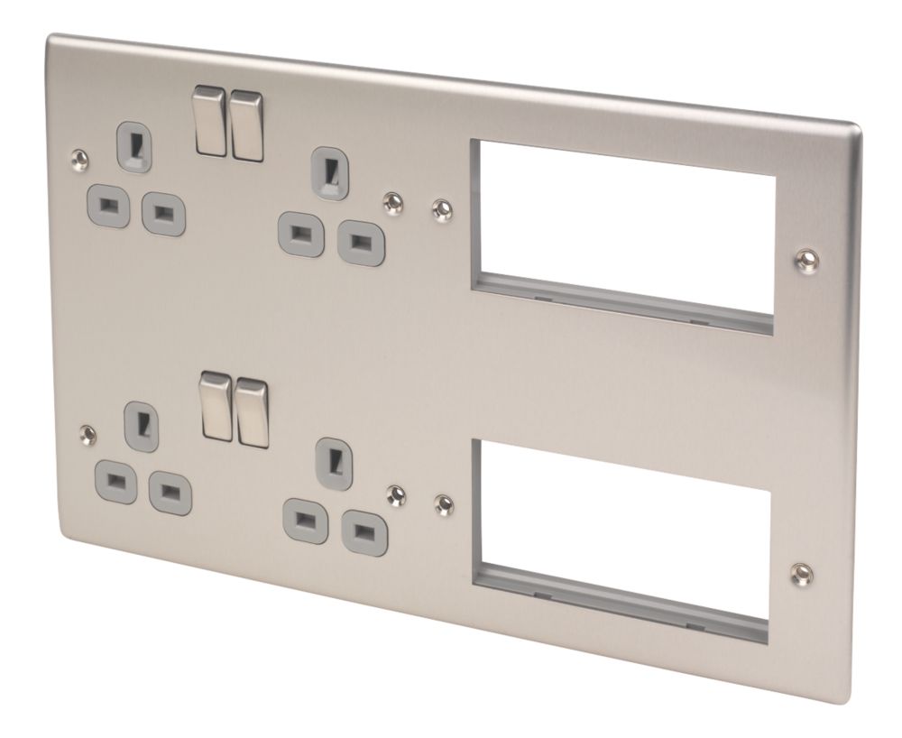 British General Nexus Metal 13A 4-Gang DP Combination Plate Brushed ...