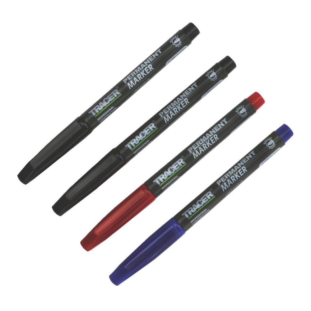 TRACER Medium Tip Mixed Colours Permanent Marker 4 Piece Set - Screwfix