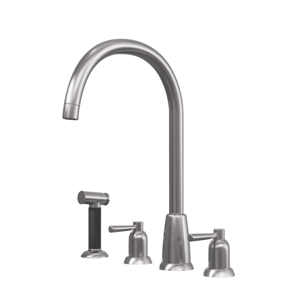 ETAL Cuthbert Dual Lever 4-Hole Kitchen Tap with Rinse Brushed Nickel ...