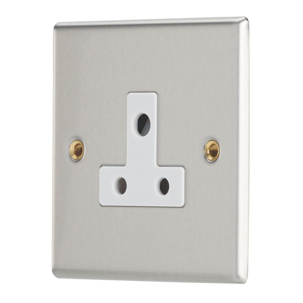 Contactum iConic 5A 1-Gang Unswitched Round Pin Socket Brushed Steel ...