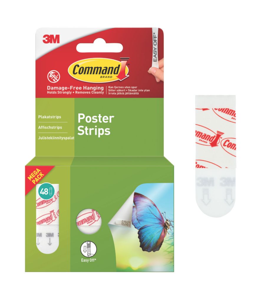 Command Self-Adhesive Poster Strips One Size 48 Pack - Screwfix