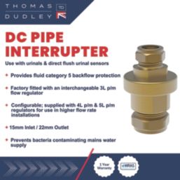 Thomas Dudley Ltd DN15 Brass Compression Reducing Pipe Interrupter 22mm ...