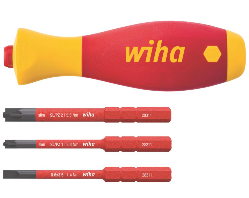 Wiha VDE Screwdriver with Bits 4 Piece Set - Screwfix