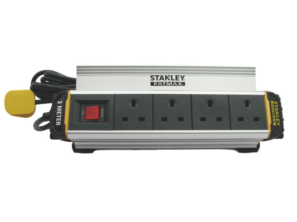 Stanley 13A 4-Gang Switched Power Strip With Clamp Red 3m - Screwfix