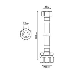 Essentials Flexible Tap Connector 22mm x 3/4" x 1000mm - Screwfix