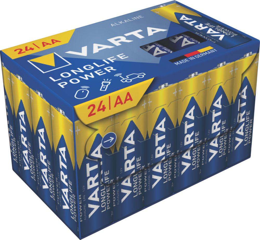 Varta Longlife Power AA 1.5V Alkaline Batteries 24 Pack - Screwfix