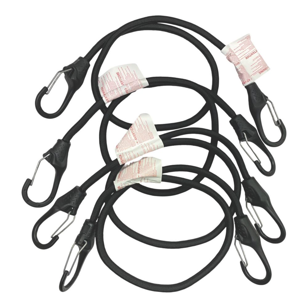 Smith & Locke Carabiner Bungee Cords 900mm x 9mm 4 Pack - Screwfix