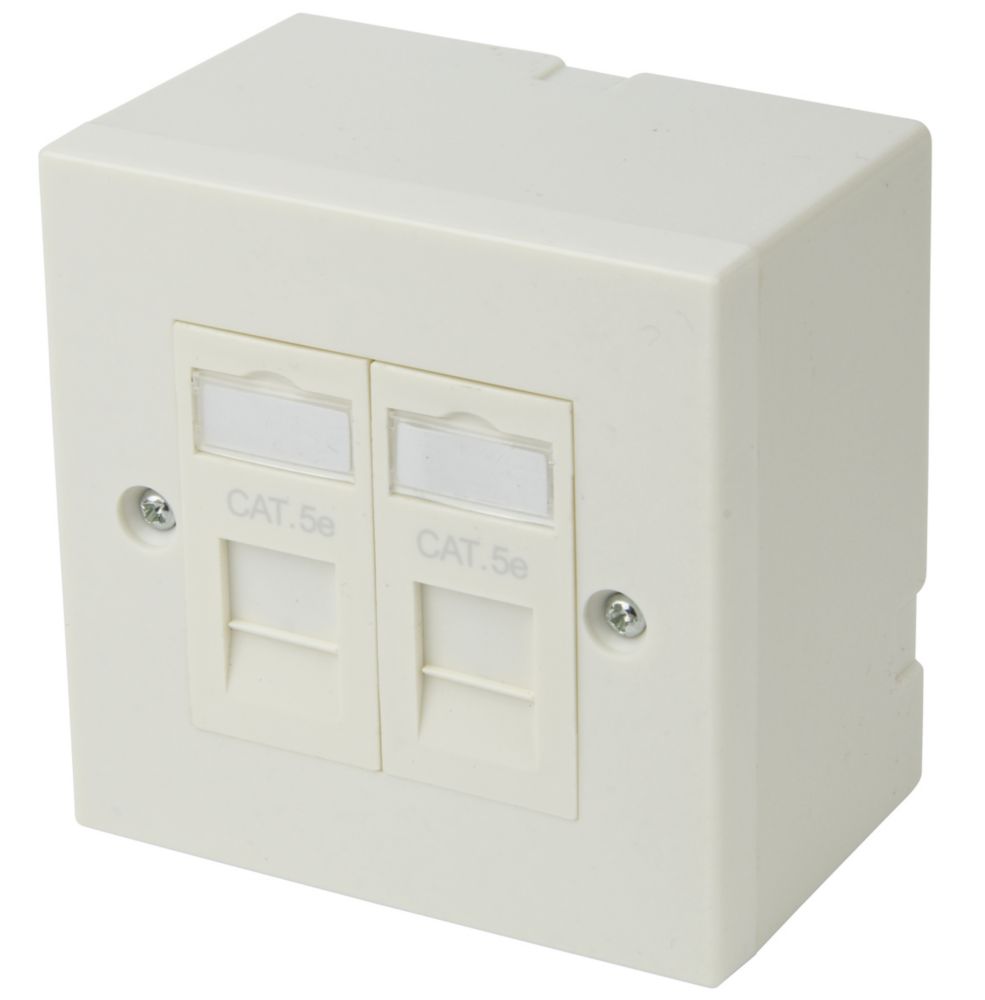 Philex Cat 5e 2 Port RJ45 Ethernet Socket White - Screwfix