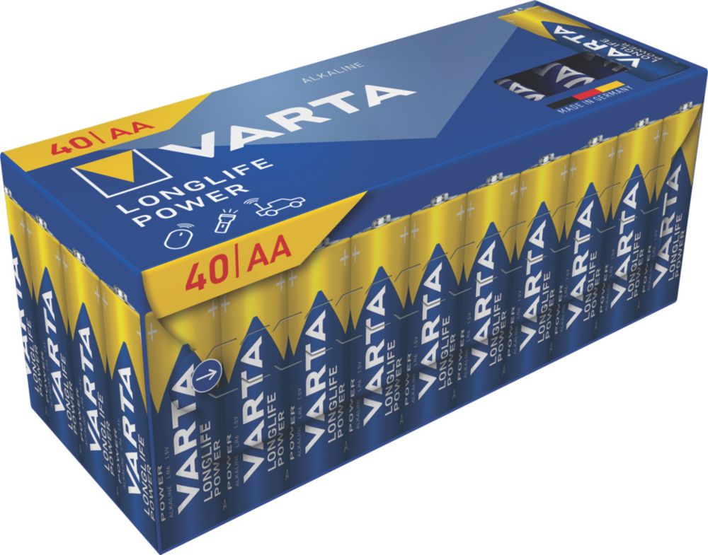 Varta Longlife Power AA 1.5V Alkaline Batteries 40 Pack - Screwfix