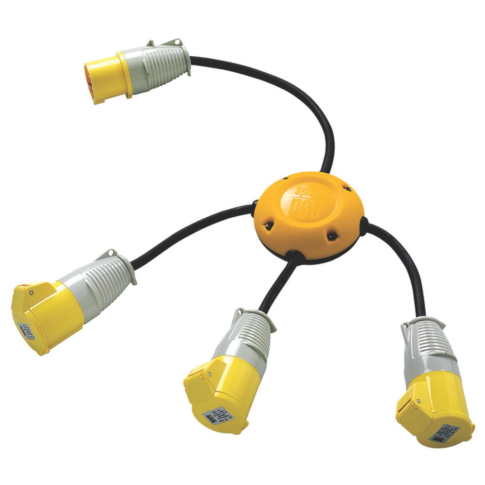 Defender 16A 3-Way Splitter Box 320mm 110V - Screwfix