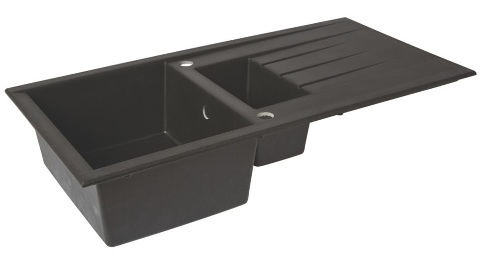 1.5 Bowl Plastic & Resin Kitchen Sink & Drainer Black Reversible 1000mm ...