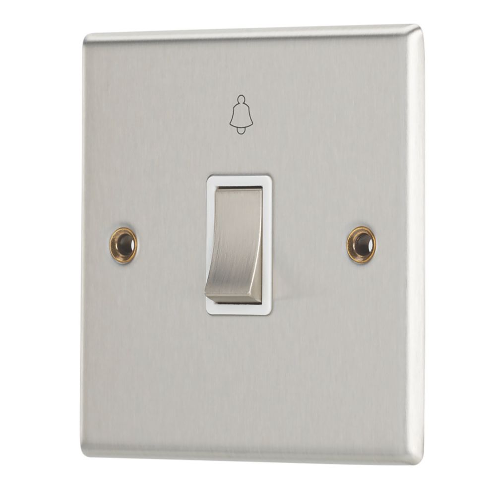 Contactum Iconic 10AX 1-Gang 1-Way Retractive Bell Switch Brushed Steel ...