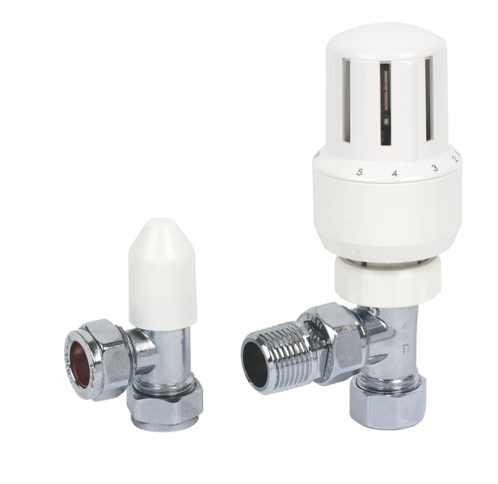 15mm x 1/2" White Angled & L/S Standard Thermostatic Radiator Valve ...