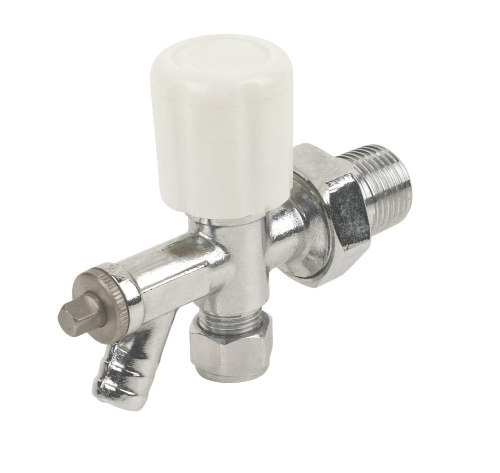 White Angled Manual Radiator Valve With Drain-Off 10mm x ½ ...