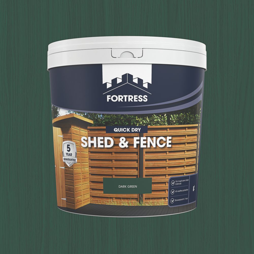 Fortress 9Ltr Dark Green Shed & Fence Stain - Screwfix