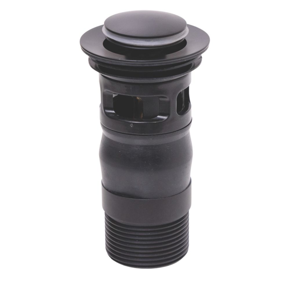 Top-Fix Slotted Push Button Basin Waste Matt Black 60mm - Screwfix