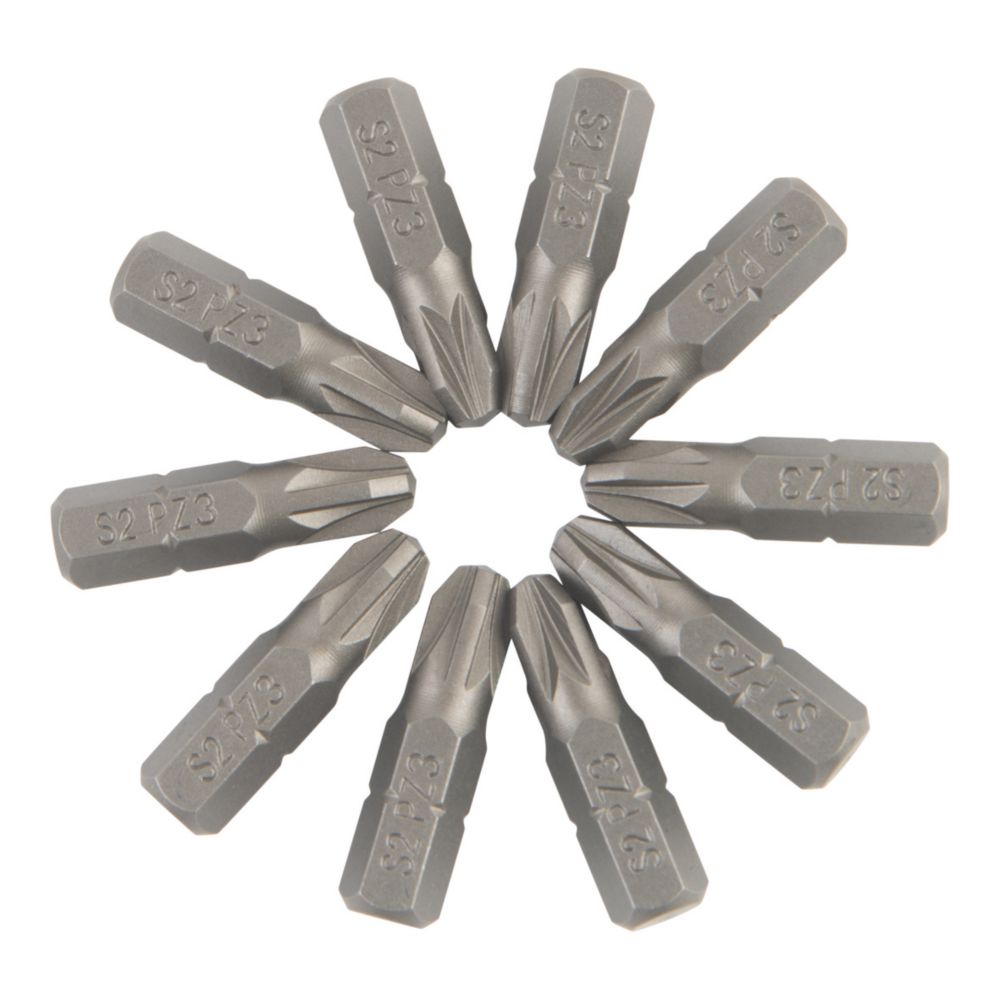 Titan 6.35mm 25mm Hex Shank PZ3 Screwdriver Bits 10 Pack - Screwfix