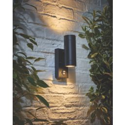 LAP Bronx Outdoor Up & Down Wall Light With PIR Sensor Black - Screwfix