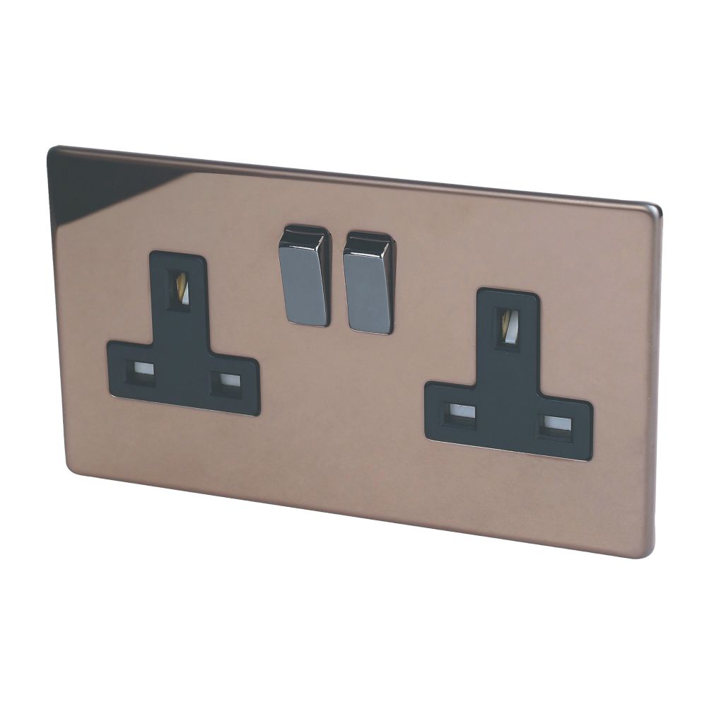 Varilight 13AX 2-Gang DP Switched Plug Socket Polished Bronze with ...