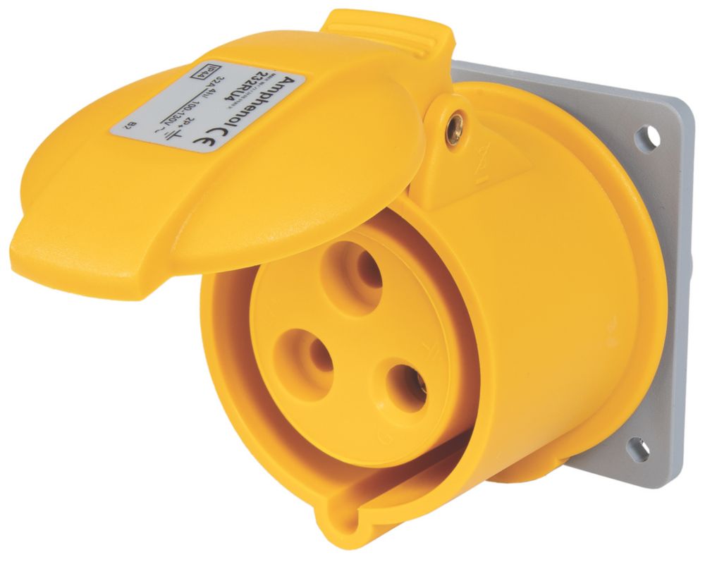 Amphenol 32A 2P+E Panel Socket 130V - Screwfix