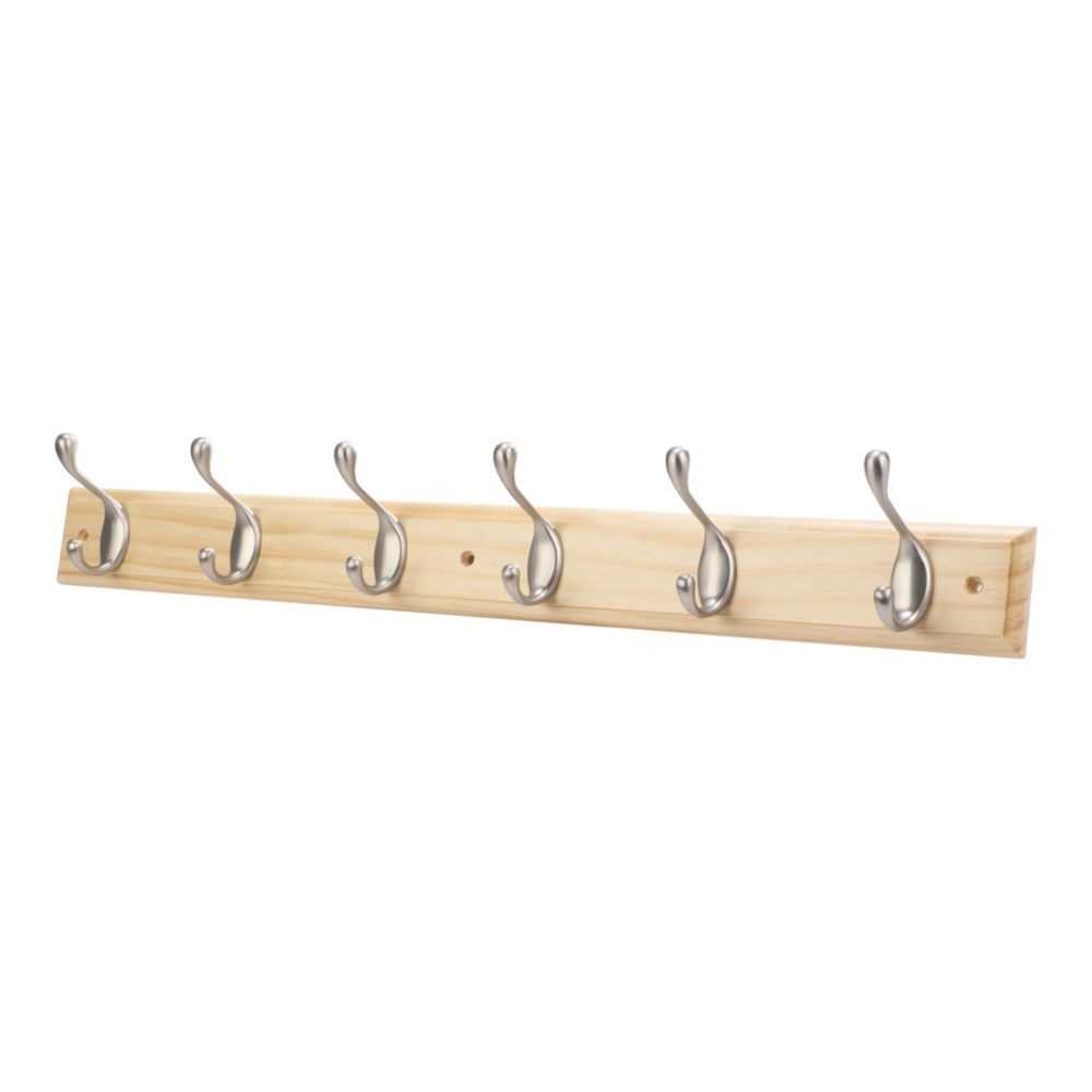 Essentials 6-Hook Rail Pine 685mm x 95mm - Screwfix