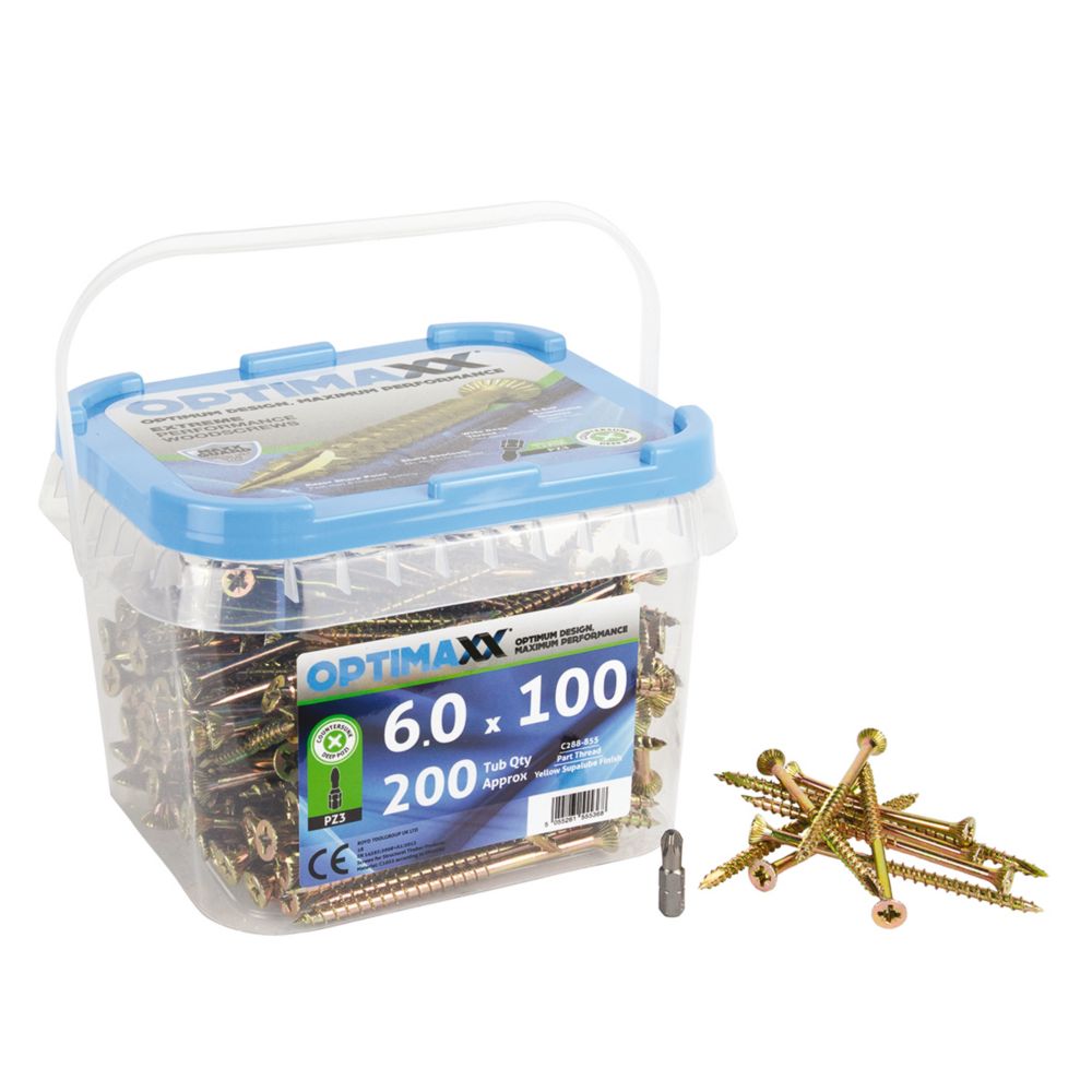 Optimaxx PZ Countersunk Wood Screws 6mm x 100mm 200 Pack - Screwfix