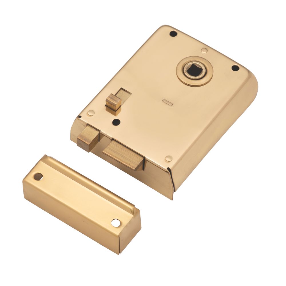 Smith & Locke Rim Lock Polished Brass 105mm x 81mm - Screwfix