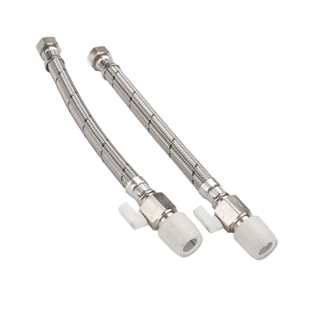 Hep2O Push-Fit Flexible Tap Connectors with Valve 15mm x 1/2" x 300mm 2 ...