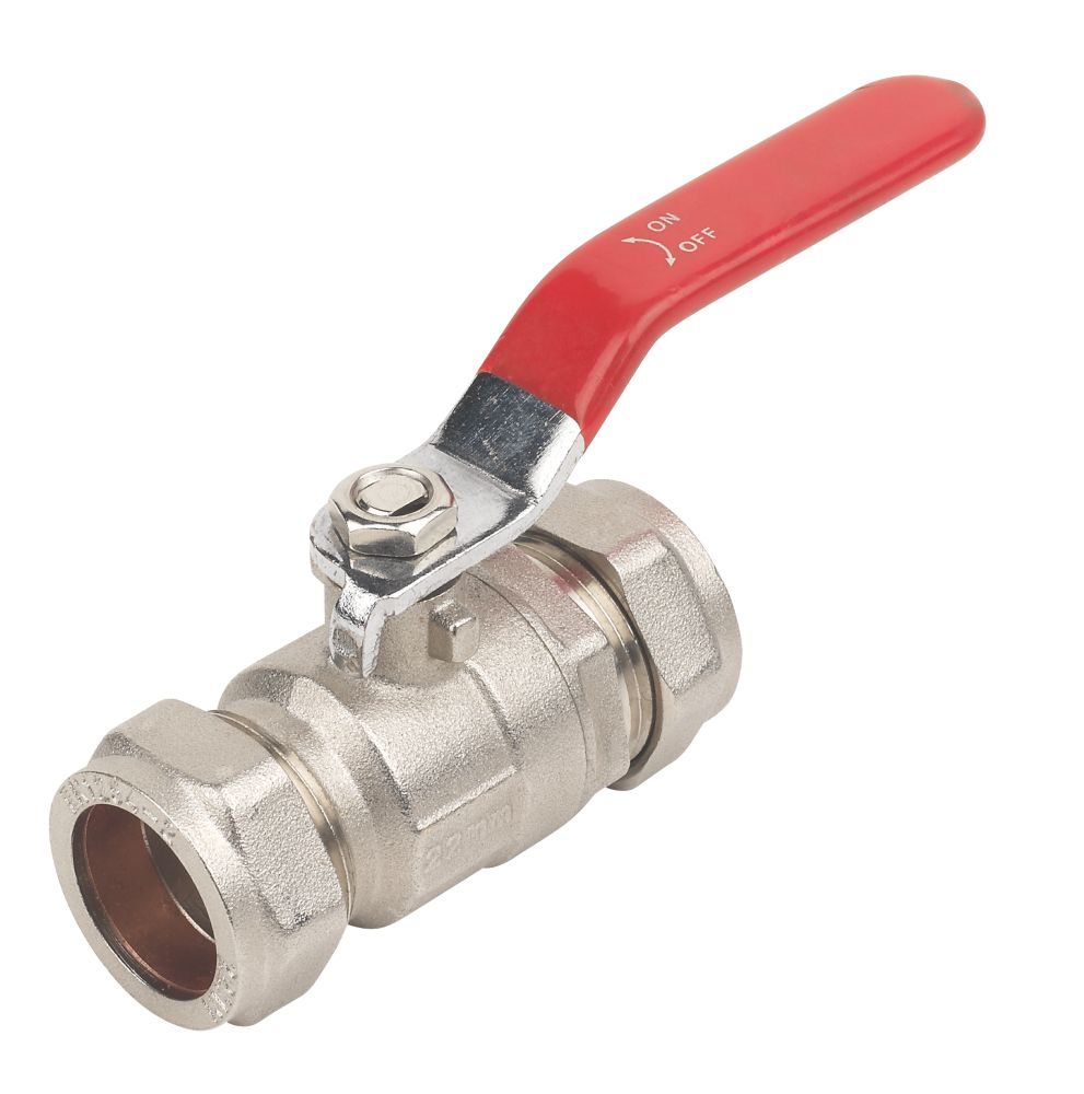 Essentials Compression Reduced Bore 22mm Lever Ball Valve with Red ...